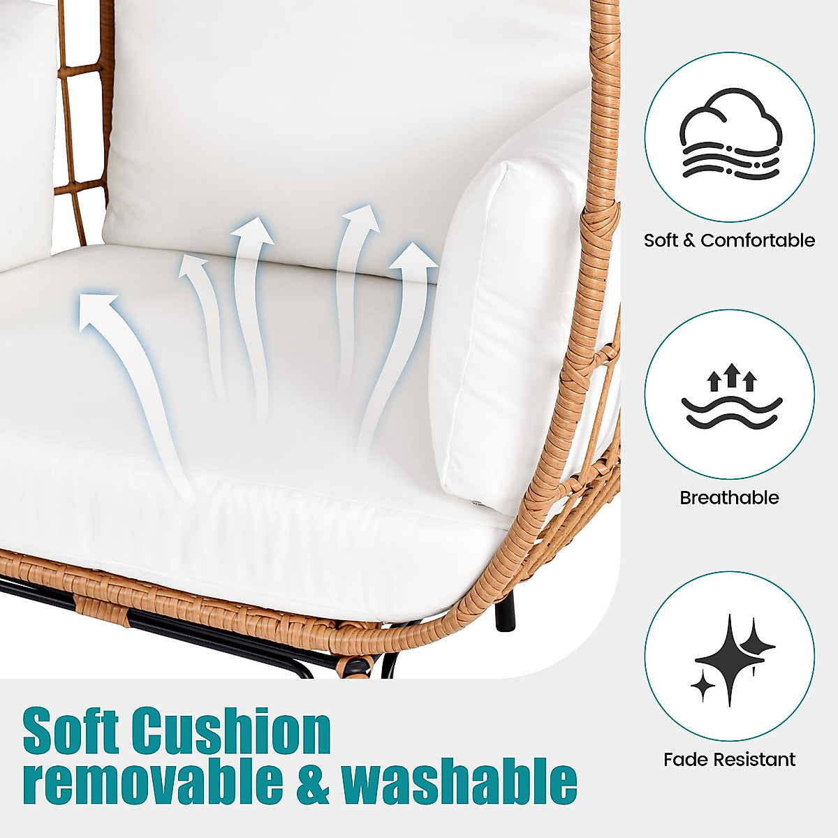 OTSUN Outdoor Egg Chair, PE Wicker Chair with 4 Thicken Cushions, Oversized Indoor Chairs with Durable Steel Frame Perfect for Balcony, Backyard, Bedroom, Patio Chairs 440 lbs Capacity-White