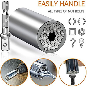 Prowin Universal Socket Set Gift for Men Dad Multi-Function 2 Pcs with Power Drill Adapter Birthday Holiday Cool Stuff Gadgets for Women Husband (7-19mm)