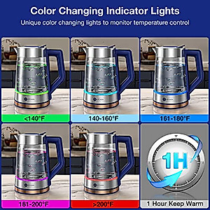 JOY Kitchen Electric Kettle Temperature Control, 1.7L Glass Tea Kettle with LED Display, Digital Temperature Color Indicators, 1 Hour Keep Warm, Auto Shut Off and Boil Dry Protection, 1500W