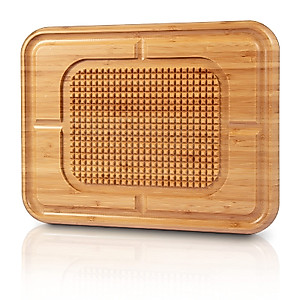 Wood Turkey Carving Cutting Board, Bamboo Heavy Duty Meat Cutting Board for Kitchen, Large Chopping Board, Butcher Block Serving Tray With Juice Groove and Pyramid Spikes Stabilizes Meat While Carving