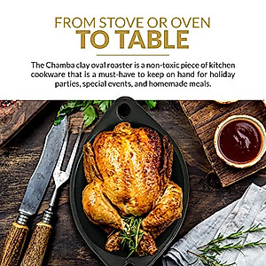 Chamba Black Clay Oval Roaster, Small 3 qt.