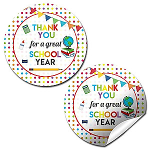 Thanks for a Great School Year Teacher Appreciation Thank You Sticker Labels, 40 2" Party Circle Stickers by AmandaCreation, Great for Envelope Seals & Gift Bags