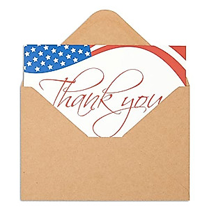 Pipilo Press 120 Pack Patriotic Thank You Cards with Envelopes, Bulk American Flag Notecards for Military Veterans, Memorial Day (4x6 In)