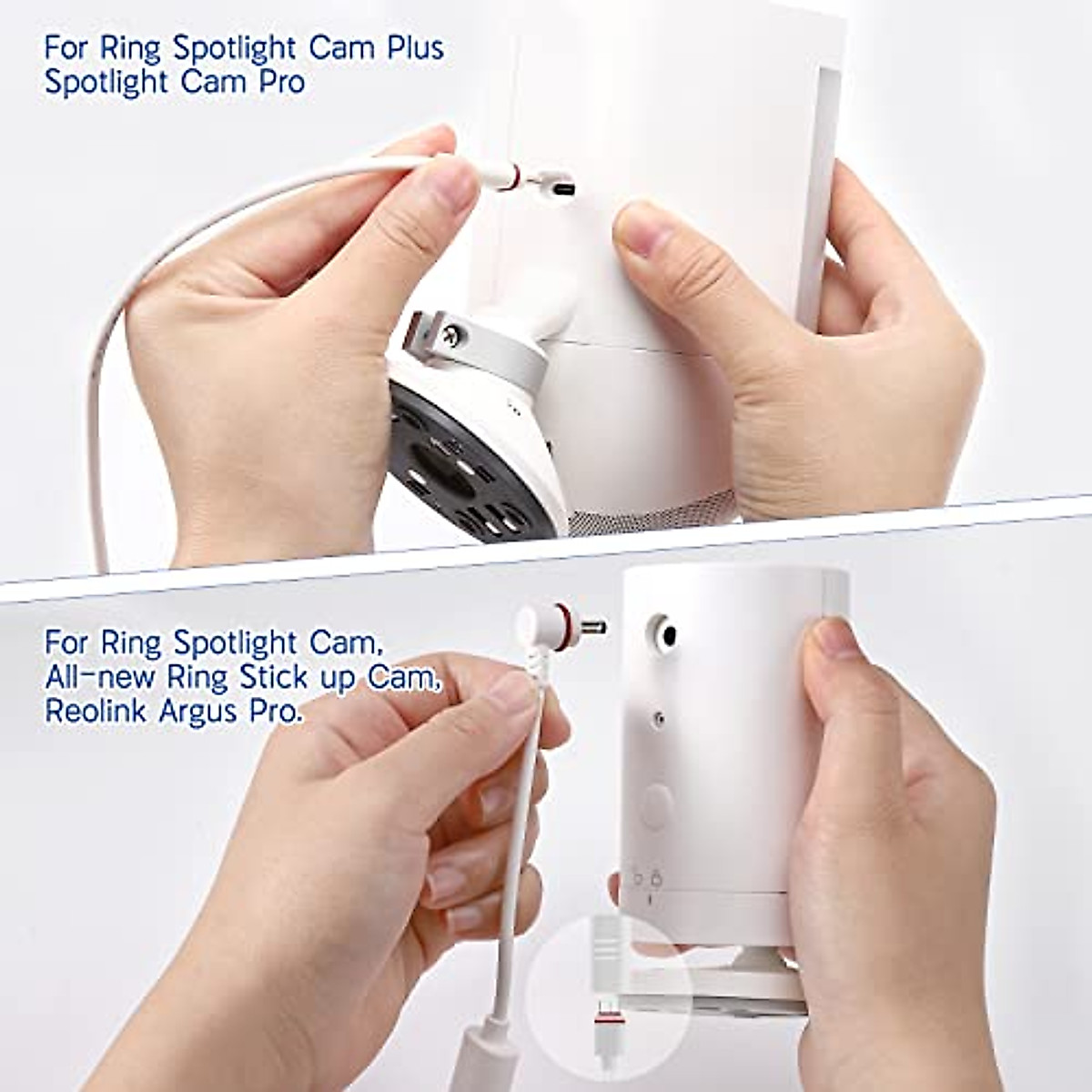 Ring Camera Battery Charger Outdoor & Indoor, 16Ft/5m Charger Cable for Ring Stick Up Cam Battery 3rd/2nd Gen, Ring Spotlight Cam Plus/Pro, USB C and DC Plug Adapter (2Pack)