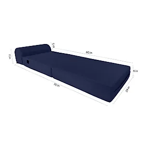 D&D Futon Furniture Sleeper Chair Folding Bed, Studio Sofa Guest Folded Mattress, High Density Foam (70 x 24 x 6, Navy Blue)