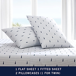 Nautica - Full Size Sheet Sets, Cotton Percale Bedding, Crisp & Cool, Coastal Bedding Set (Whale Stripe Blue, Full)