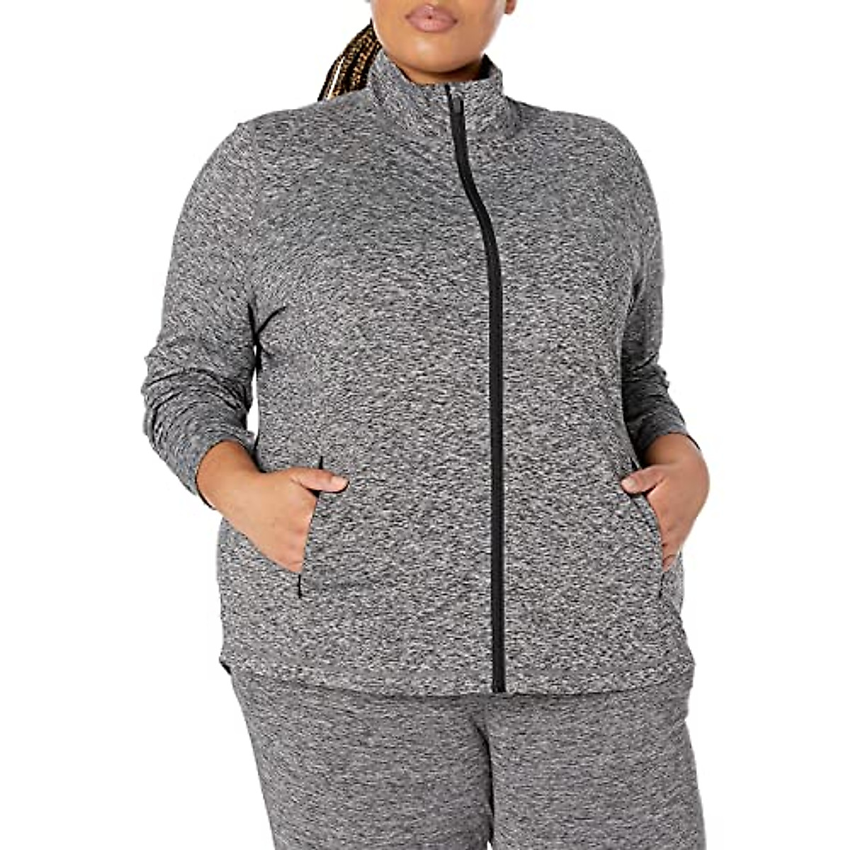 Amazon Essentials Women's Brushed Tech Stretch Full-Zip Jacket (Available in Plus Size), Dark Grey Space Dye, X-Large