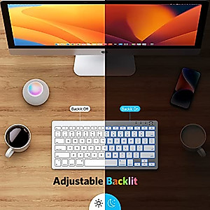 Emetok Bluetooth Keyboard for Mac [7-Colors Backlit, Aluminum Base], Ultra Slim Rechargeable Bluetooth 5.1 Keyboard [Upgraded Scissor Keys] for MacBook Air/Pro, iMac, iMac Pro, Mac Mini/Pro, Silver