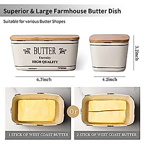 Hasense Farmhouse Butter Dish with Lid for Countertop, Butter Keeper & Holder, Large Butter Container for Fridge with Bamboo Freshness Seal, Enhance Kitchen Decor, Holds Two Sticks of Butter, White