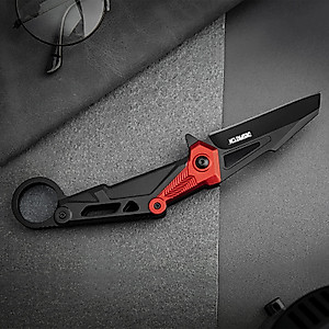 Dispatch Folding Pocket Knife with Stainless Steel Blackened Blade, Two-color Aluminum Handle, Liner Lock for Survival, Hunting, Tactical, Outdoor Camping EDC Tool