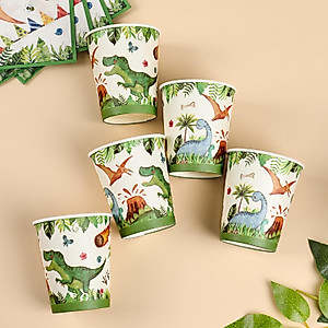 96Pcs Dinosaur Birthday Party Supplies -24 Guest Dino Plates Cups and Napkins For Boys Kids three rex Birthday decorations Baby Shower