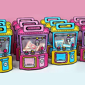 20Pack Cartoon Claw Machine Goodie Bags Clear Gift Candy Bags Party Favor Bags with Handle Small Plastic Gift Bags with Stand-up Bottom Resealable Gift Bag Candy Bag for Party Supplies,Kids Birthday