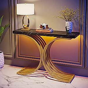 LITTLE TREE 41 inches Gold Entryway Console Table with Led Light, Sofa Table Accent Table for Entrance, Hallway, Living Room
