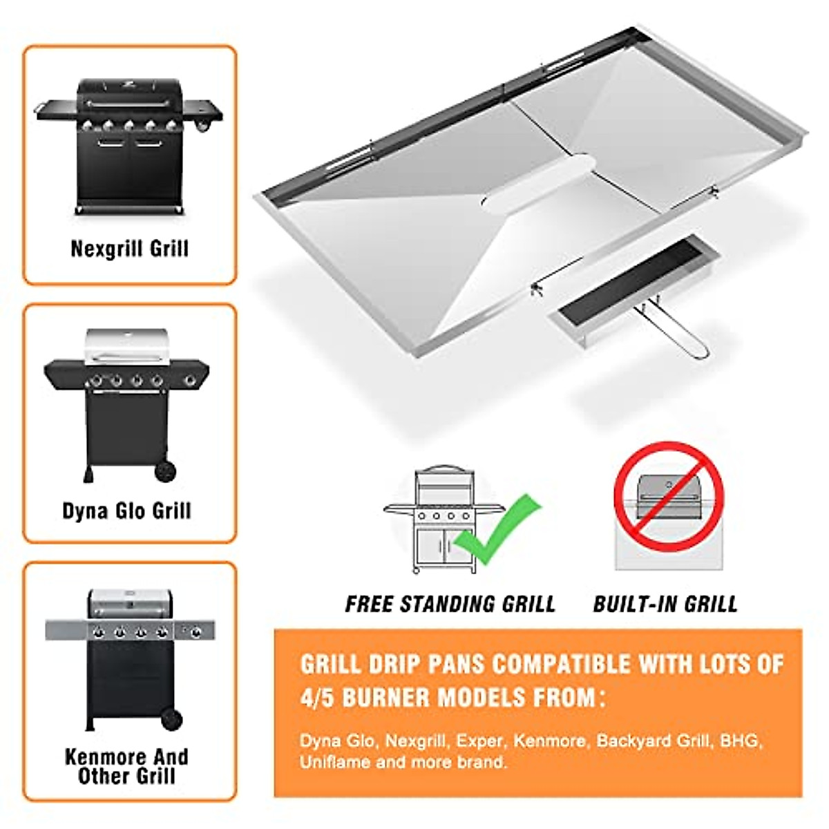 Grease Tray for Gas Grill with Catch Pan, Universal 24" - 30" Adjustable Stainless Steel Grill Grease Tray Replacement Parts for Dyna Glo, Nexgrill, Backyard, Expert, BHG, Kenmore and More Brand Grill
