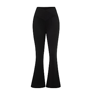 Women's Wide Leg Bootcut Yoga Pants Cross High Waisted Workout Lounge Palazzo Flare Leggings (Black, M)