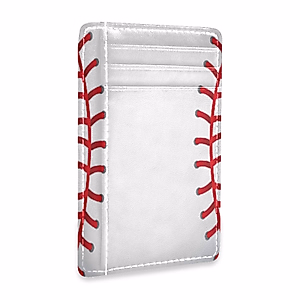 Nincrane Linomo Thin Leather Card Holder and Money Clip Baseball Print Sport Ball Wallet RFID Blocking for Men & Women