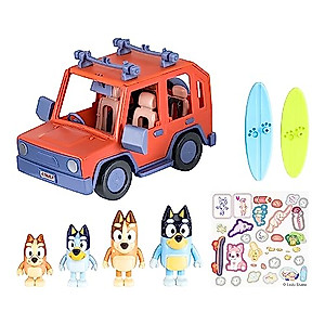Bluey Heeler Family 4WD Vehicle and 4 Figure Pack, 2.5-3 Inch Figures, 2 Surfboards Accessories and Stickers | Amazon Exclusive
