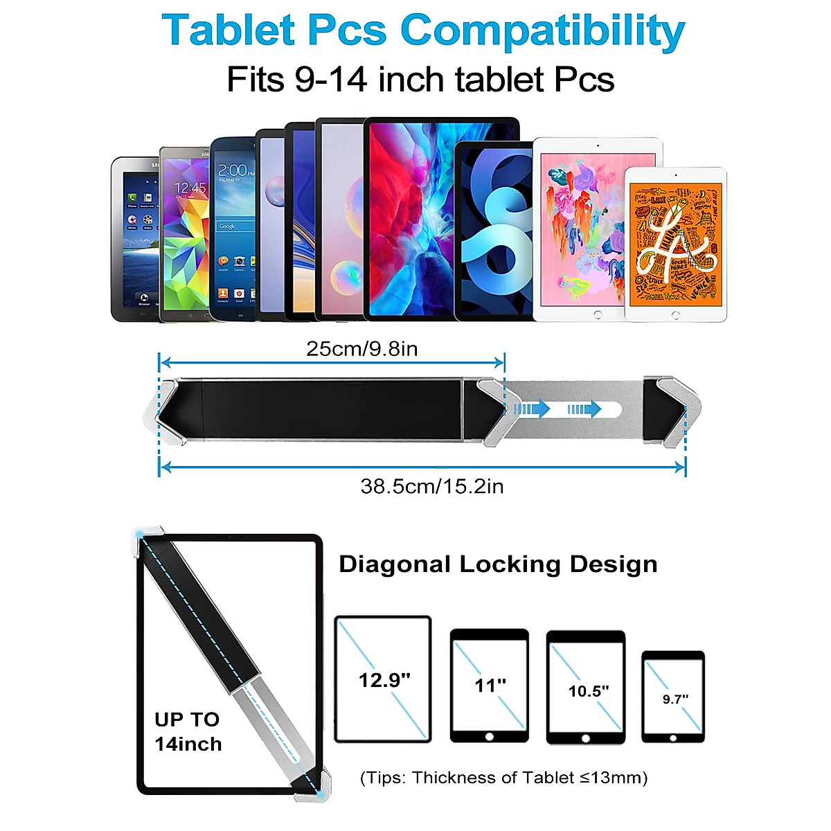 woleyi Anti-Theft Tablet Wall Holder Stand for 9"-14" Tablet, Security Heavy Duty Articulating in-Wall Tablets Mount with Lock and Key, Compatible with iPad Pro 13/Air, Surface Pro/Go, Galaxy Tabs