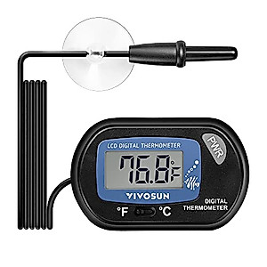 VIVOSUN 1-Pack LCD Digital Aquarium Thermometer Fish Tank Water Terrarium Temperature with Suction Cup for Turtle