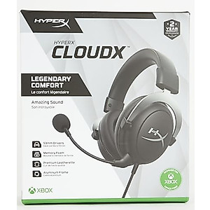 HyperX CloudX, Official Xbox Licensed Gaming Headset, Compatible with Xbox One and Series X|S, Memory Foam Ear Cushions, Detachable Noise-Cancelling Mic, in-line Audio Controls,Black/ Silver