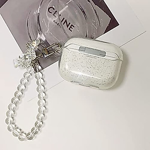 Lovmooful Compatible for AirPods Pro Case with Clear Cute Glitter Bear Pattern Bear Pearl Keychain for Girls Women,Soft TPU Shockproof Cover Case Airpods Pro-Bear