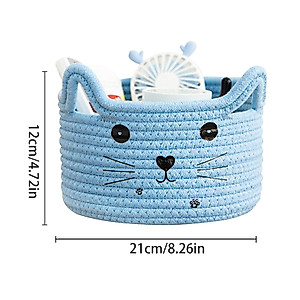 Baby Easter Basket, Cat Ear Cotton Woven Desktop Storage Basket, Cotton Rope Basket, Egg Hunt Bunny Baskets for Kids with Cute Rabbit Ears, Decorative Pet Cotton Rope Storage Basket