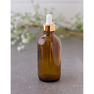 La Brea Packaging 4 oz Glass Bottles with Gold Glass Dropper - 12 PACK l Choose Any Color Bottle l Clear, Cobalt Blue, Amber Brown (Amber)