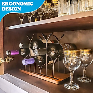 Kovot Tabletop Bottle Rack, 6 Wine Bottle Holder, Dark Brown Wood Base with Black Iron Branches, Countertop Home Decor Kitchen Storage Rack, Bar, Cellar, Cabinet, Pantry