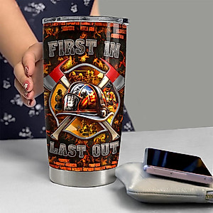 SANDJEST Firefighter Tumbler 20oz Fireman Gifts for Men Stainless Steel Insulated Tumblers Coffee Travel Mug Firefighters Cup Firemen Gift for Birthday Christmas
