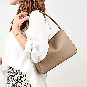 Minimalist Women Shoulder Noble Litchi Grain Leather Handbags and Purses Ladies Tote Bag Khaki