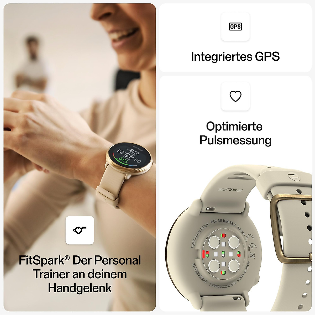 POLAR unisex adult Modern Polar Ignite 2 Fitness Smartwatch, Champagne Gold, S-L US