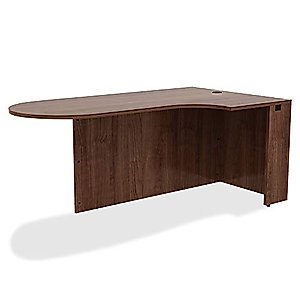 Lorell Essentials Peninsula Desk, Walnut Laminate