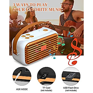 Sunoony Retro Bluetooth Speaker,Vintage Speaker with Dual Speakers, Stereo Lound Vollume, Bluetooth 5.0 Wireless Connection,TF Card,Answering Calls for Kitchen Bedroom Office Outdoor,Gift(White)