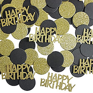 Glitter Gold Happy Birthday Party Confetti for Table Black and Gold Round Paper Confetti Circle Dots Confetti for Birthday Wedding Anniversary Party Decorations,220CT