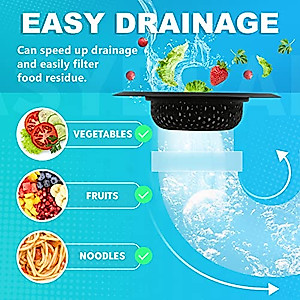 Sink Drain Strainer, 2 PCS Kitchen Sink Strainer - Upgraded Large Wide Rim 4.5" Diameter Stainless Sink Strainers for Kitchen Sinks, Suitable for Most Sink Drains, Anti Clogging - Regular Black