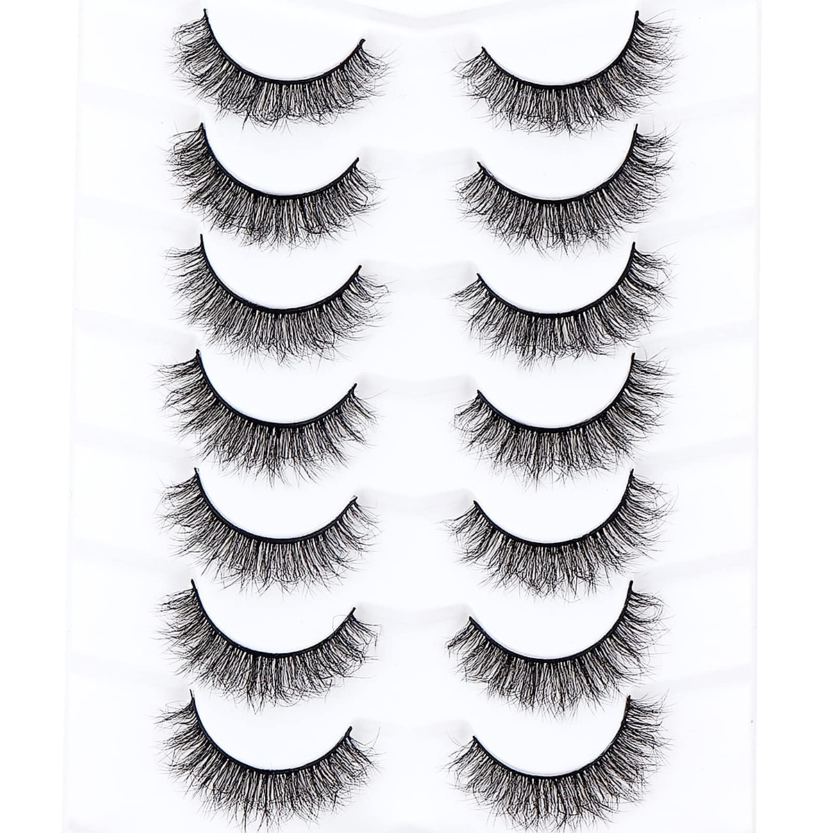 Wleec Beauty Short Fluffy Lashes, Wispy Lashes Natural Look, 10mm False Eyelashes (7 Pairs, Black, FM14)