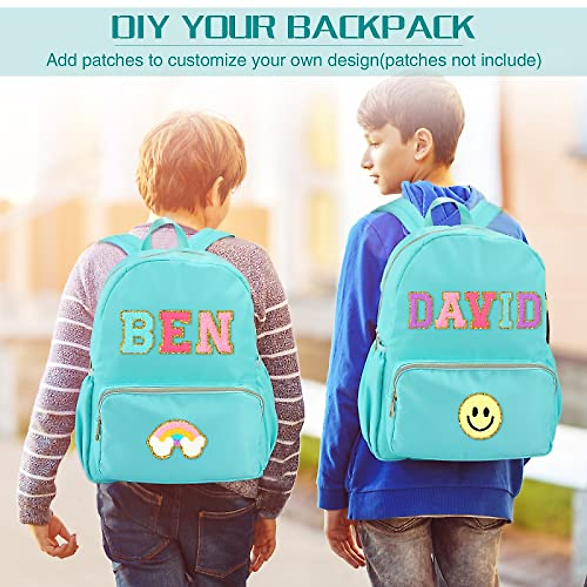 Cunno 2 Pcs Nylon Preppy Backpack for School Waterproof Lightweight Backpack Unisex Backpack for Teenage, Kids, Students (Blue)