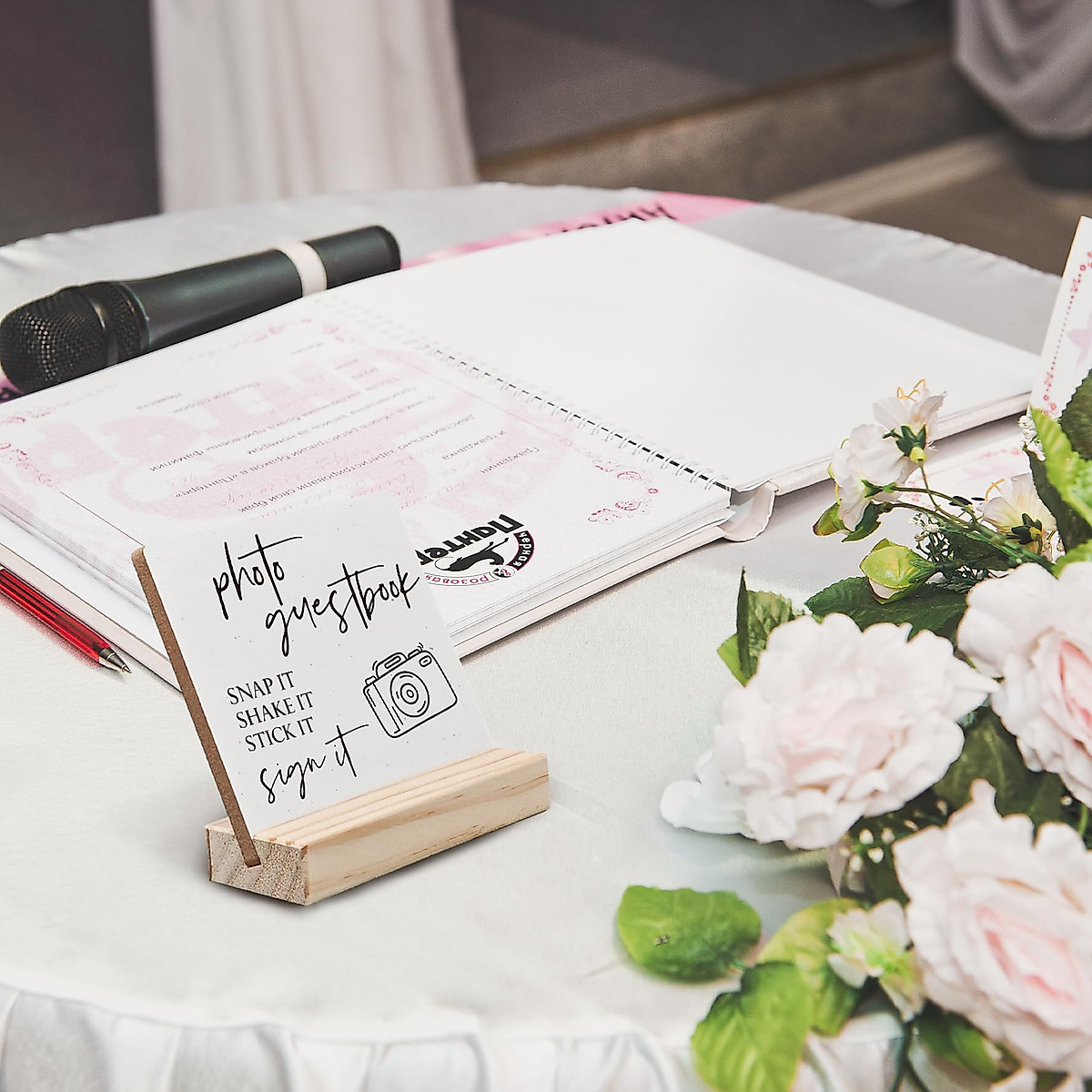 ANIANG Wedding Guest Book Desk Decor, Photo Guest Book Sign Wood Plaque, Wedding Guest Book Sign, Wedding Guest Book Sign Wooden Plaque with Wood Stand for Wedding Reception Table Decor
