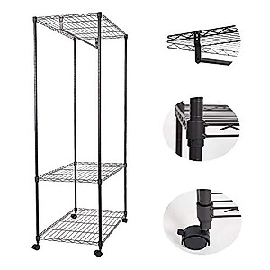 KARMAS PRODUCT 3 Tiers Wire Garment Rack with Hanger Bar Wheels, Heavy Duty Clothes Rack Portable Clothes Wardrobe Compact Extra Large Armoire Storage Rack Metal Clothing Rack
