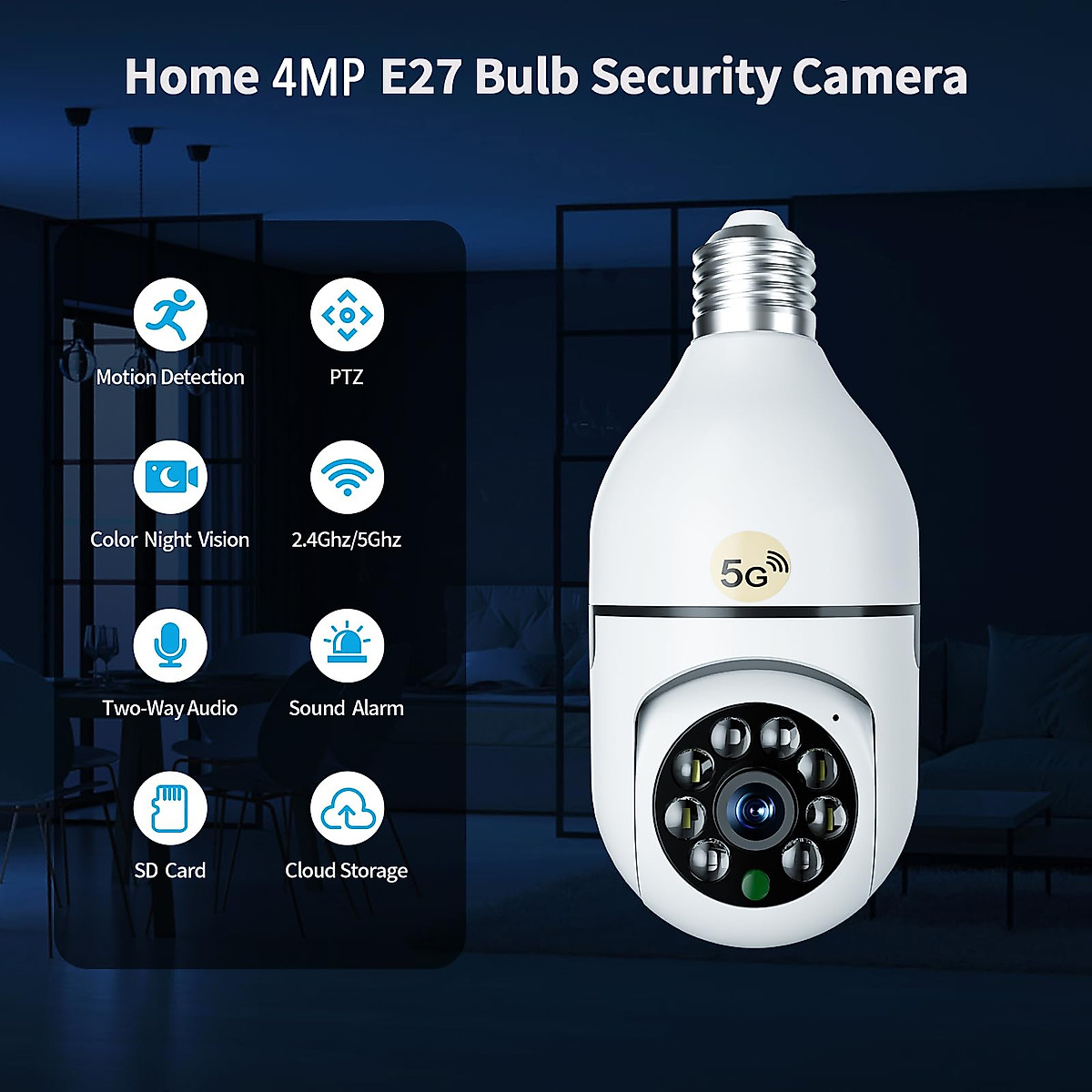 OJR 2K HD Light Bulb Security Camera, 5G/2.4G WiFi PTZ Camera Wireless Outdoor, Motion Detection and Alarm, Full Color Night Vision, Two-Way Audio, Easy Installation
