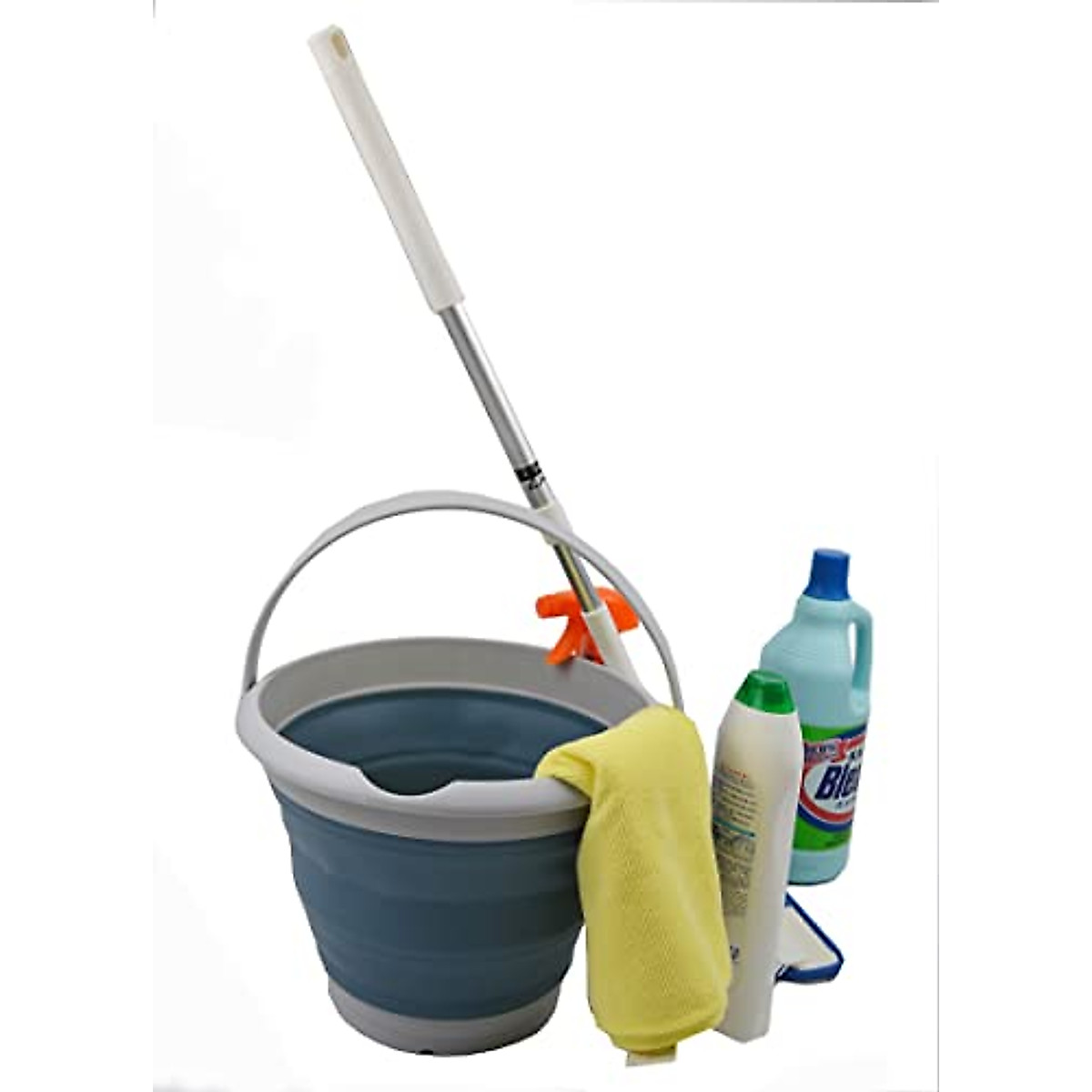 SAMMART 8.5L (2.2 Gallon) Collapsible Plastic Bucket - Foldable Round Tub - Portable Fishing Water Pail - Space Saving Outdoor Waterpot. Size 31cm Dia (Grey/Steel Blue, 2)