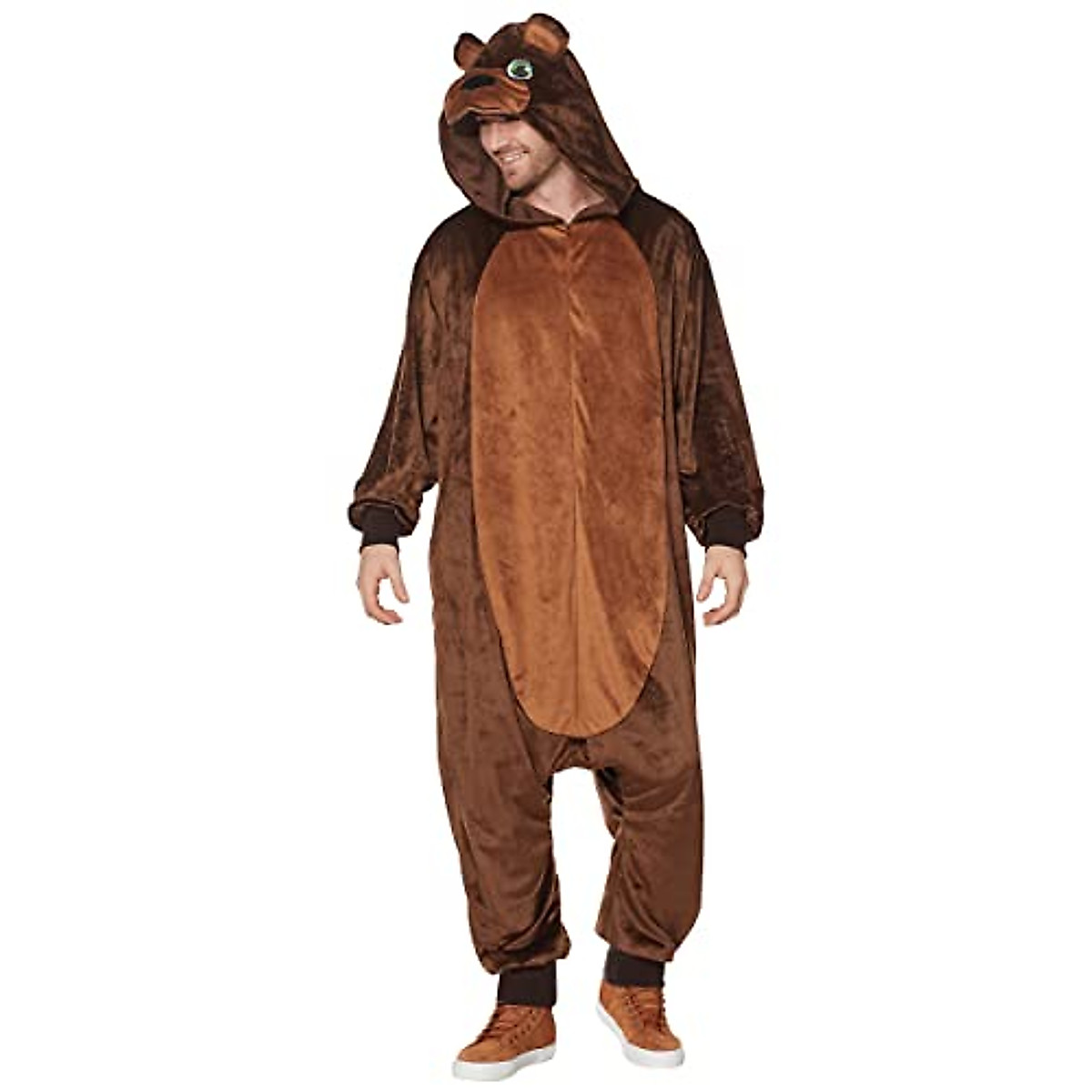 Spirit Halloween Adult Bear Union Suit | One-Piece Hooded Bear Outfit | Animal Halloween Costume Multicolored