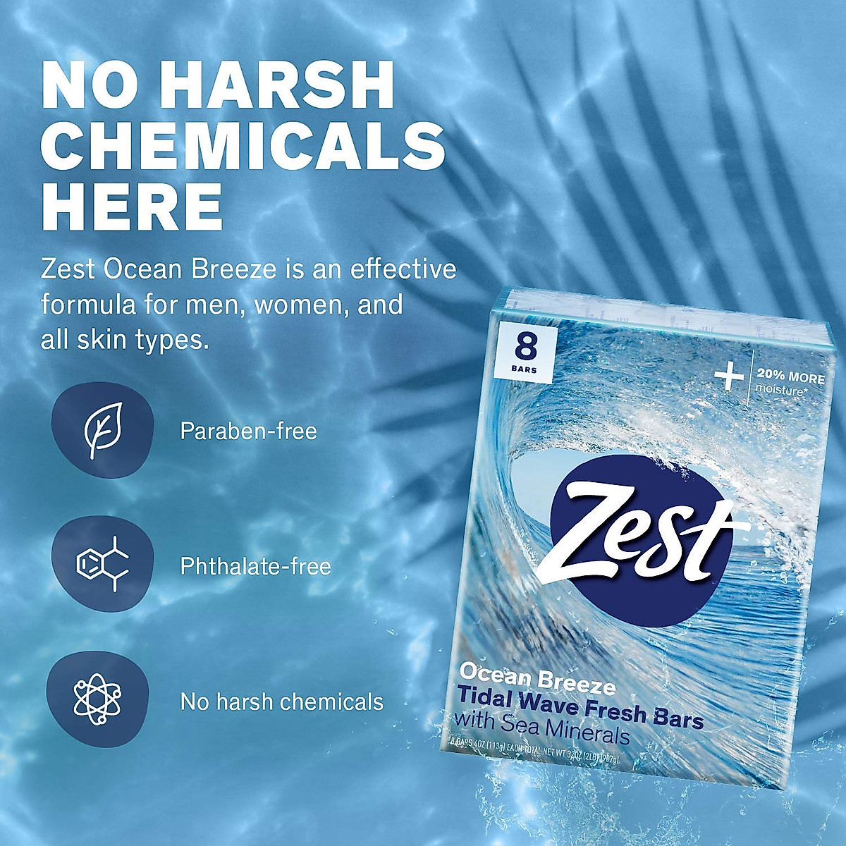 Zest Ocean Breeze Bar Soap - 8 Bars - Enriched With Sea Minerals - Rich Lathering Bars Leave Your Body Feeling Smooth And Moisturized with an Invigorating Scent