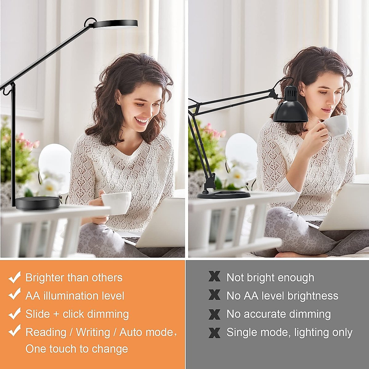 BEYONDOP LED Desk Lamp, Architect Desk Lamps for Home Office, Adjustable Swing Arm Table Lamp, Eye Caring Reading Lamp, Memory Desk Light Dimmable with 3 Color Modes & 9 Brightness Tall Task Light
