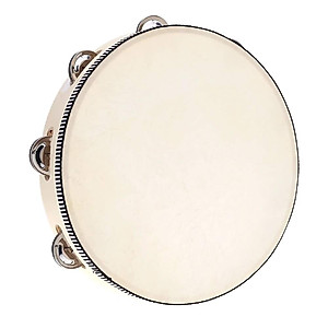 an-do-er 10" Hand Held Tambourine Drum Bell Birch Metal Jingles Percussion Musical Educational Toy Instrument for KTV Party Kids Games