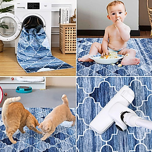 CAROMIO 8x10 Area Rug Machine Washable Rug Modern Moroccan Area Rug Distressed Trellis Accent Rug Stain Resistant Non-Slip Foldable Floor Cover Carpet Rug for Living Room Home Decor, Navy