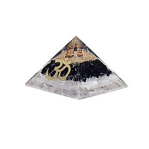 Orgone Pyramid Crystal -Orgonite Crystals -Black Tourmaline & Selenite-for Protection & Positive Energy-Crystal Pyramid for- Chakra Healing Meditation &Crystal Gifts-Orgonite Pyramid