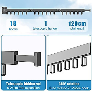 WSIGHT Wall Mounted Drying Rack Laundry Clothes Hanging Rack Collapsible Retractable for Laundry Room Organization, Balcony, Wardrobe, Bathroom (3 Poles)