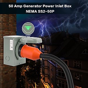 Finderomend 15 ft 50 Amp Generator Cord and Power Inlet Box Combo Kit,125/250 Volts,Generator Power Cord NEMA 14-50P to SS2-50R Extension Cord,for Home RV Backup Power Solution