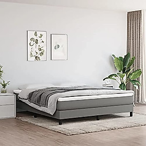 vidaXL Box Spring Bed Frame Home Indoor Bedroom Bed Accessory Wooden Upholstered Double Bed Base Furniture Dark Gray 76"x79.9" King Fabric